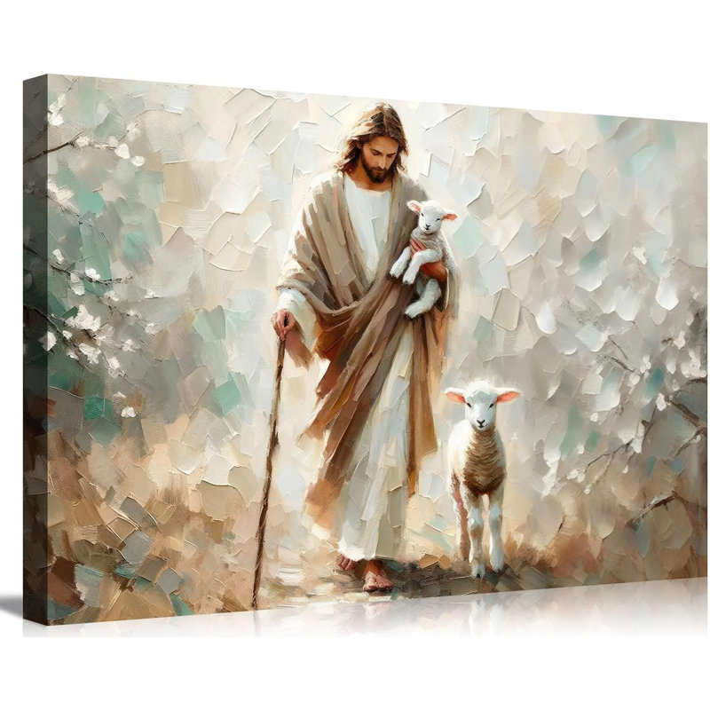 Astoria Grand Jesus Lamb Canvas Wall Art - Christ The Good Shepherd Wall Decor Picture - Finds ...
